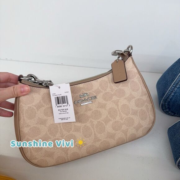 Coach | Bags | Nwt Coach Teri Shoulder Bag In Signature Canvas Silver ...